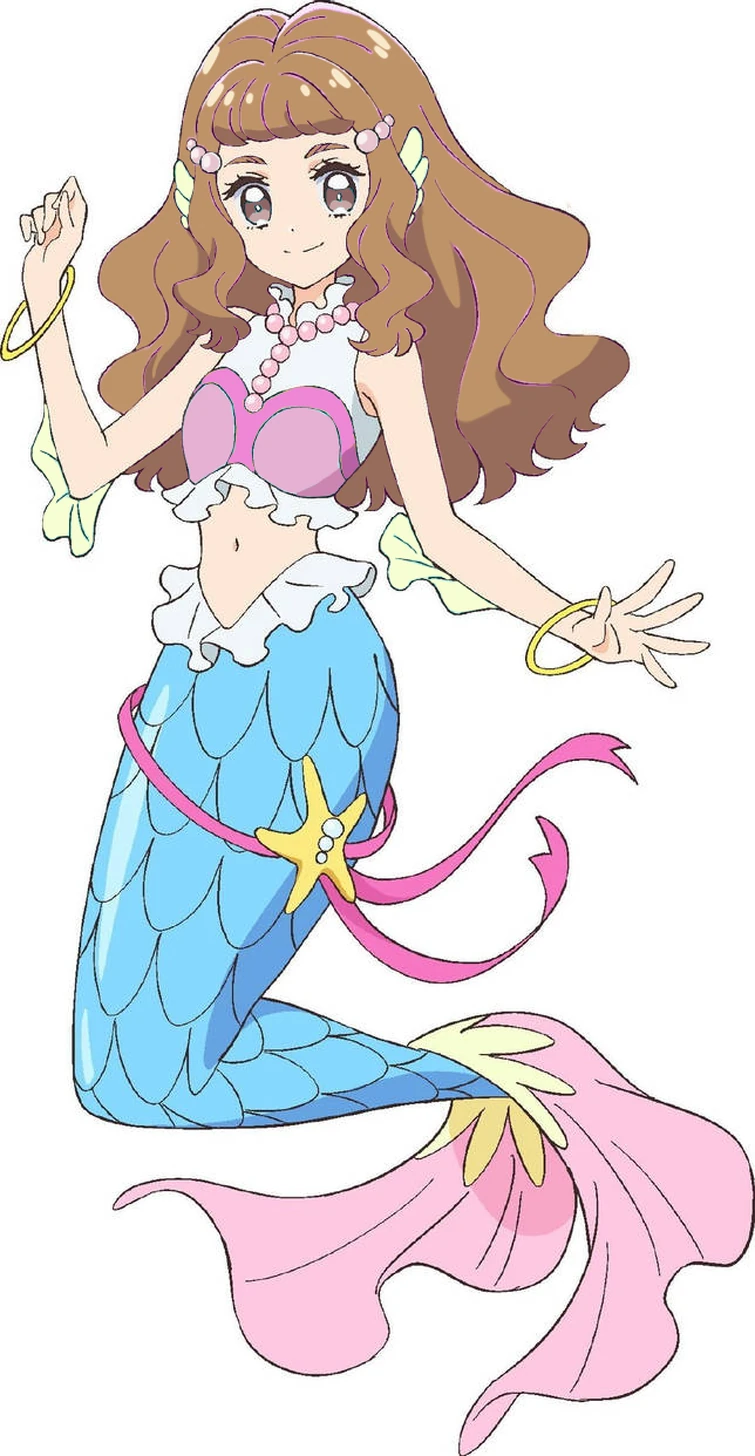 Laura but with brown hair and eyes, yellow fins and a pink top | Fandom