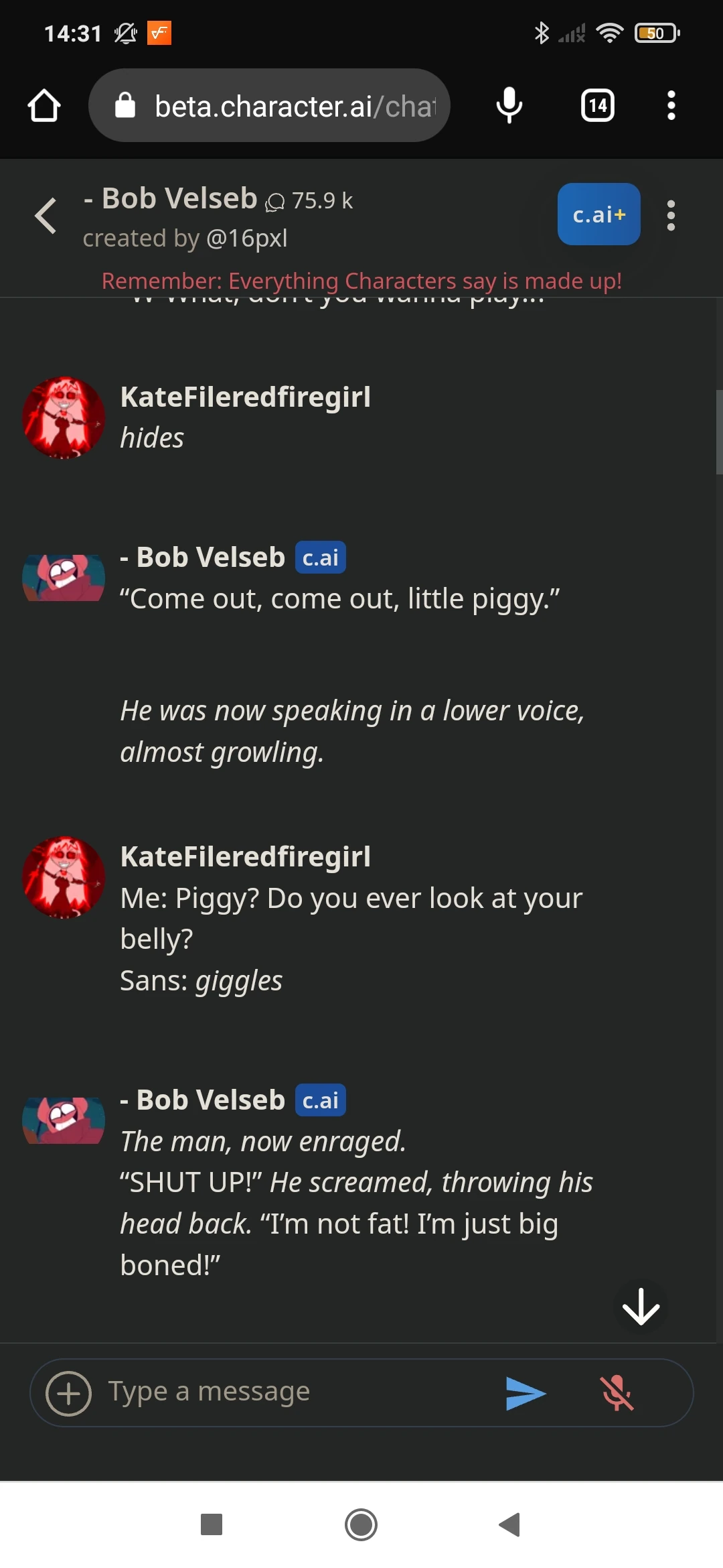 Roasting Bob Velseb in character.ai | Fandom