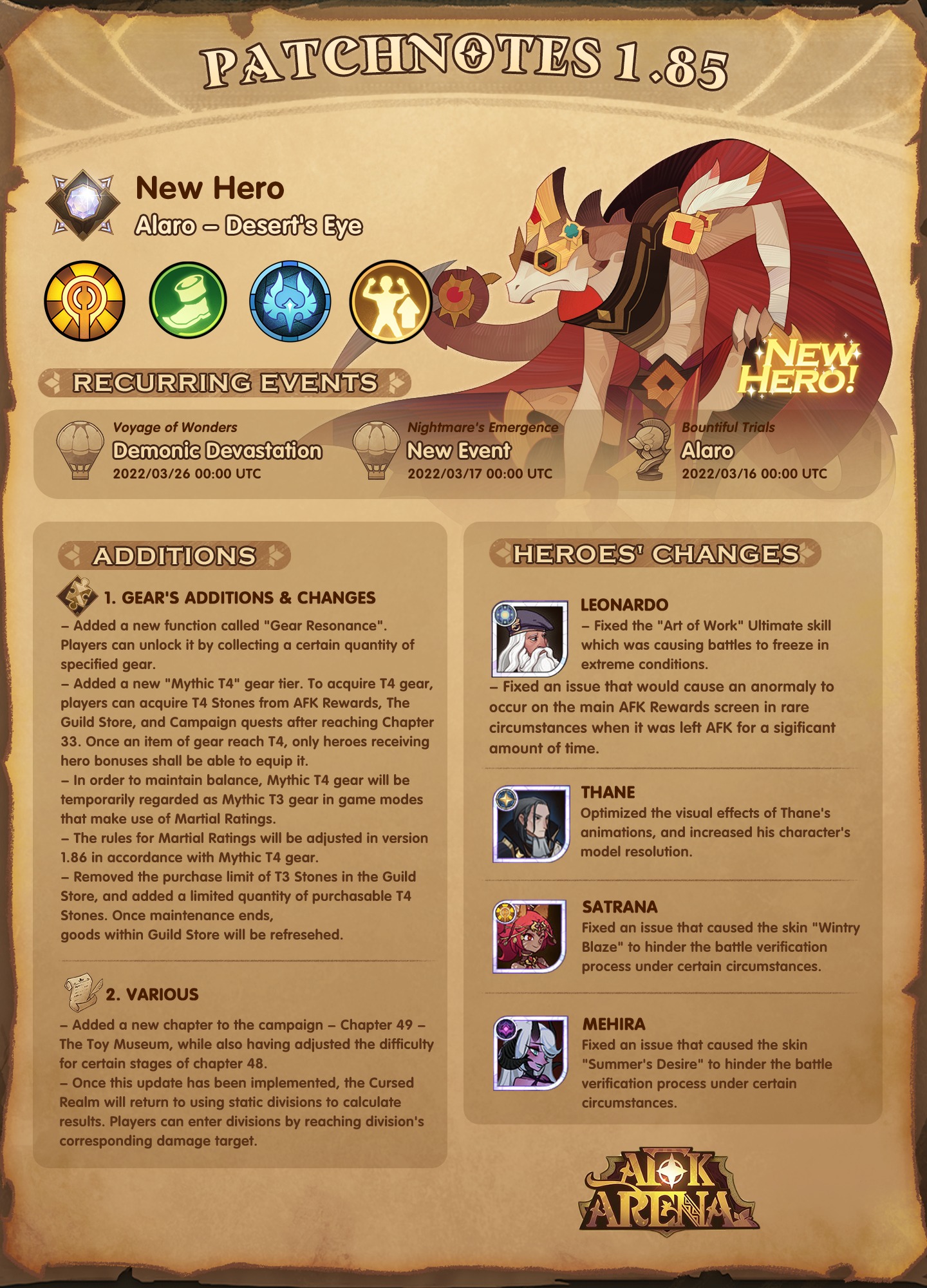 Update 1.85 Patch Notes | AFK Arena Wiki | Fandom