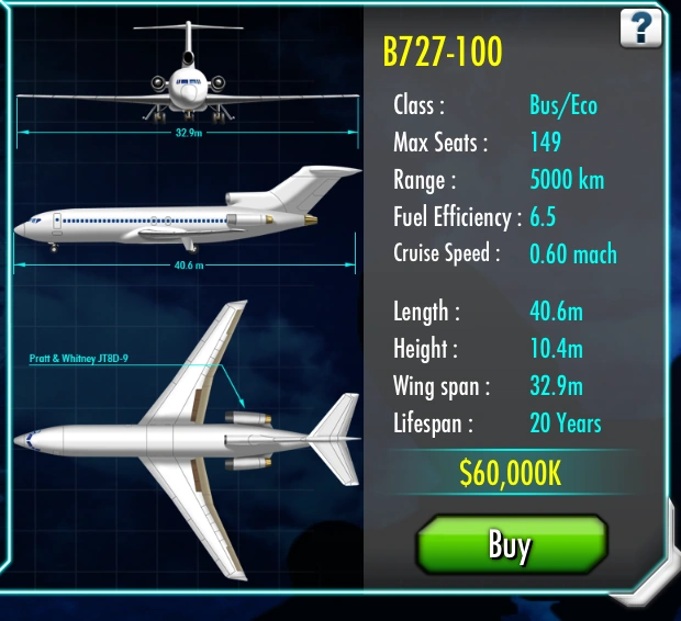 Boeing 727/727-100 | Air Tycoon Online Wiki | Fandom