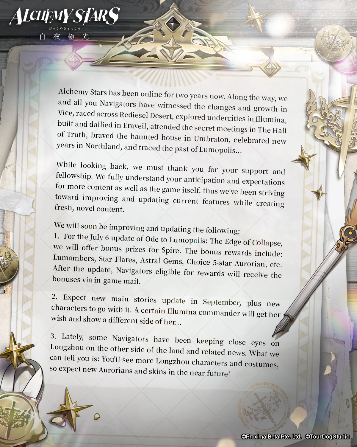 Producer's Letter | Alchemy Stars Wiki | Fandom