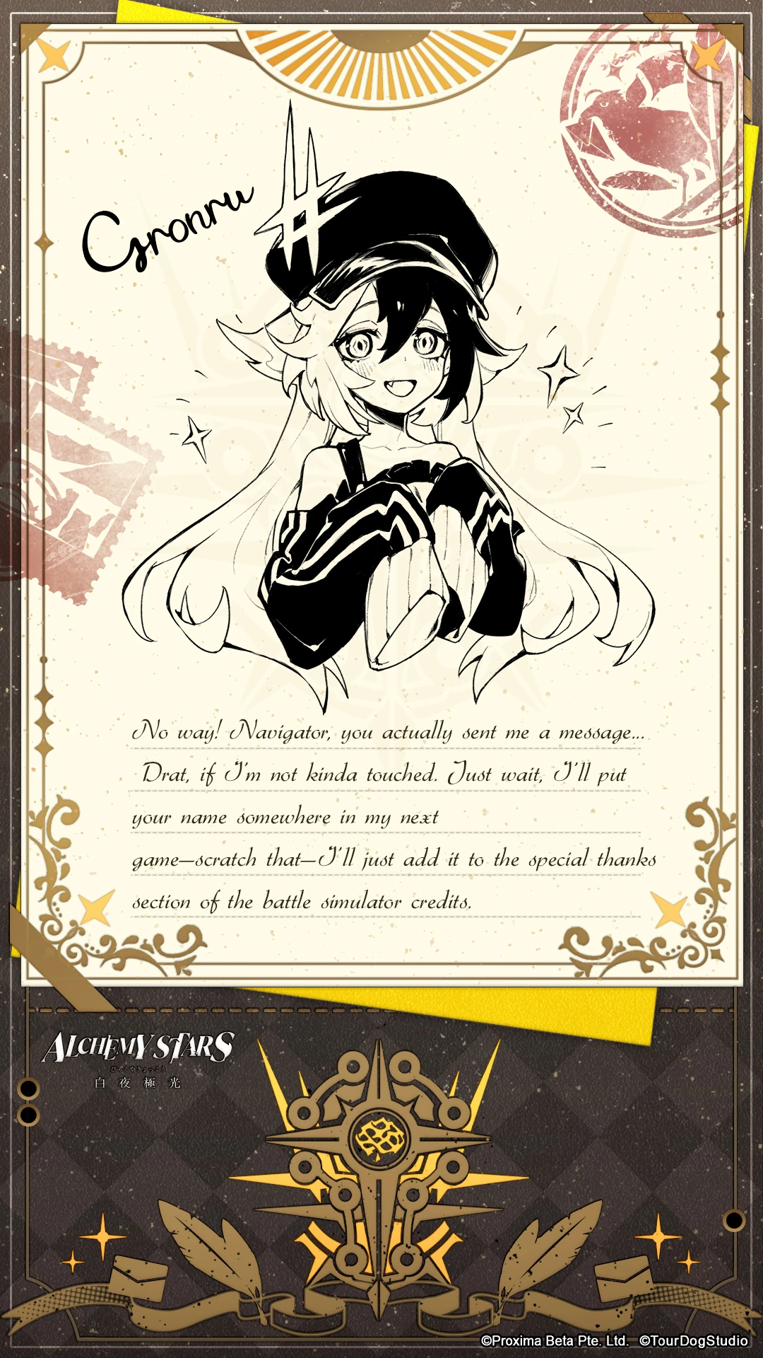 A reply from Gronru | Alchemy Stars Wiki | Fandom