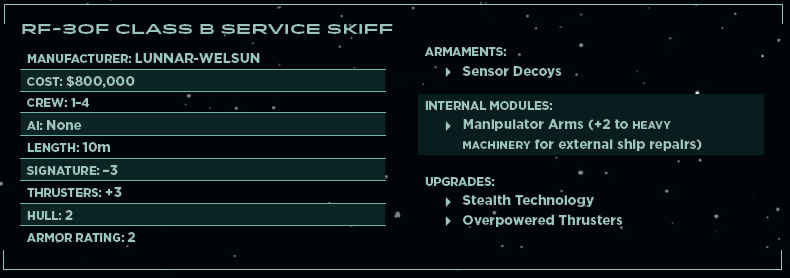 RF-30F Class B Service Skiff | ALIEN: A Whisper in the Dark Wiki | Fandom