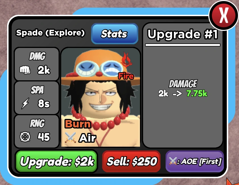 Spade (Explore) - Portgas D. Ace | Roblox: All Star Tower Defense Wiki | Fandom