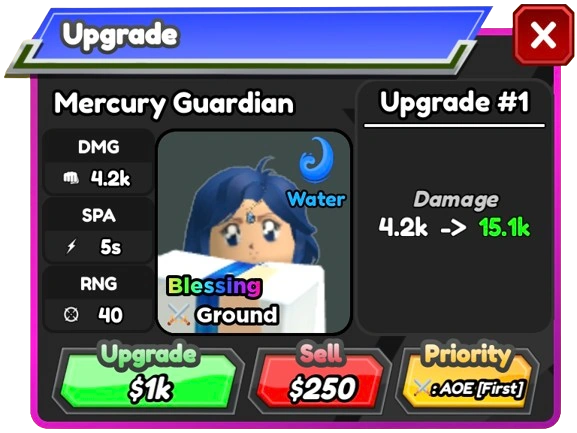 Mercury Guardian - Sailor Mercury | Roblox: All Star Tower Defense Wiki ...