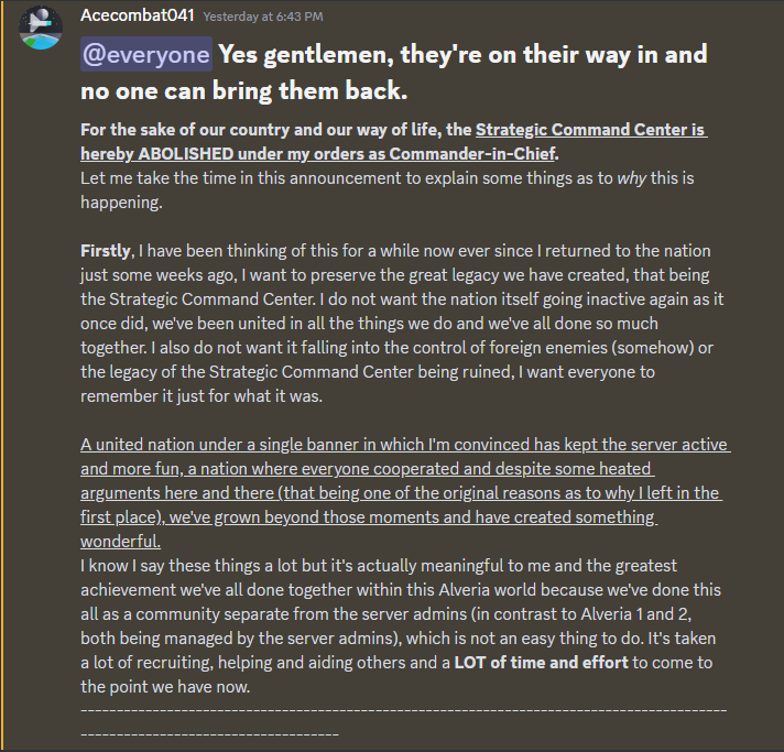 Dissolution of the Strategic Command Center | Alveria 2.0 Wiki | Fandom