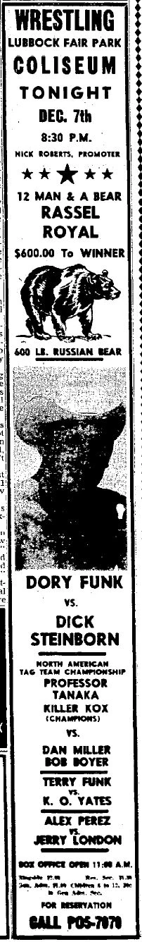 Lubbock, TX - December 7, 1966 | Amarillo Wrestling Wiki | Fandom