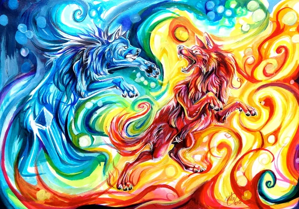 fire and ice wolf background
