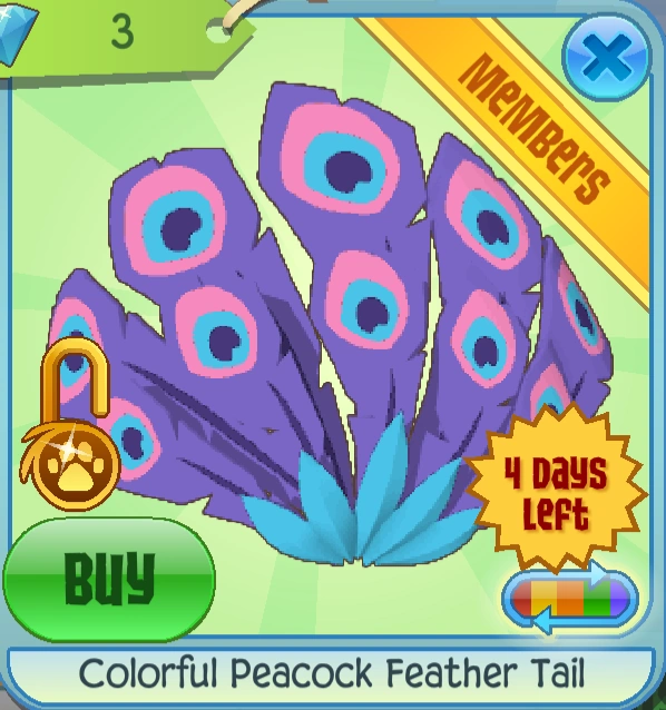 Colorful Peacock Feather Tail | Animal Jam Classic Wiki | Fandom