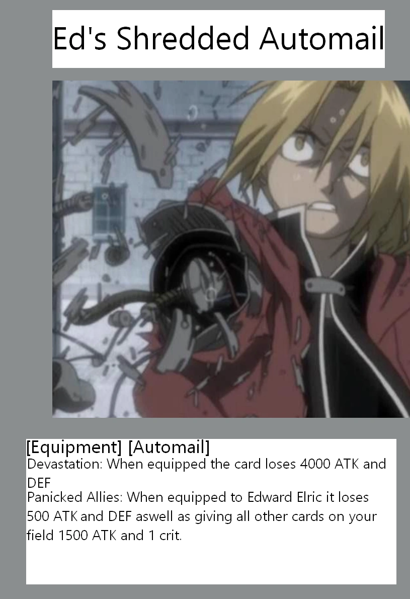 Ed's Shredded Automail | Anime Showdown 2 Wiki | Fandom
