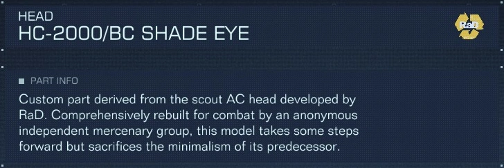 HC-2000/BC SHADE EYE | Armored Core Wiki | Fandom