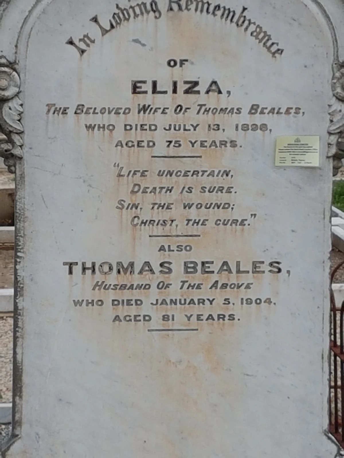 Life Uncertain, Death Is Sure | Australian Epitaphs Wiki | Fandom