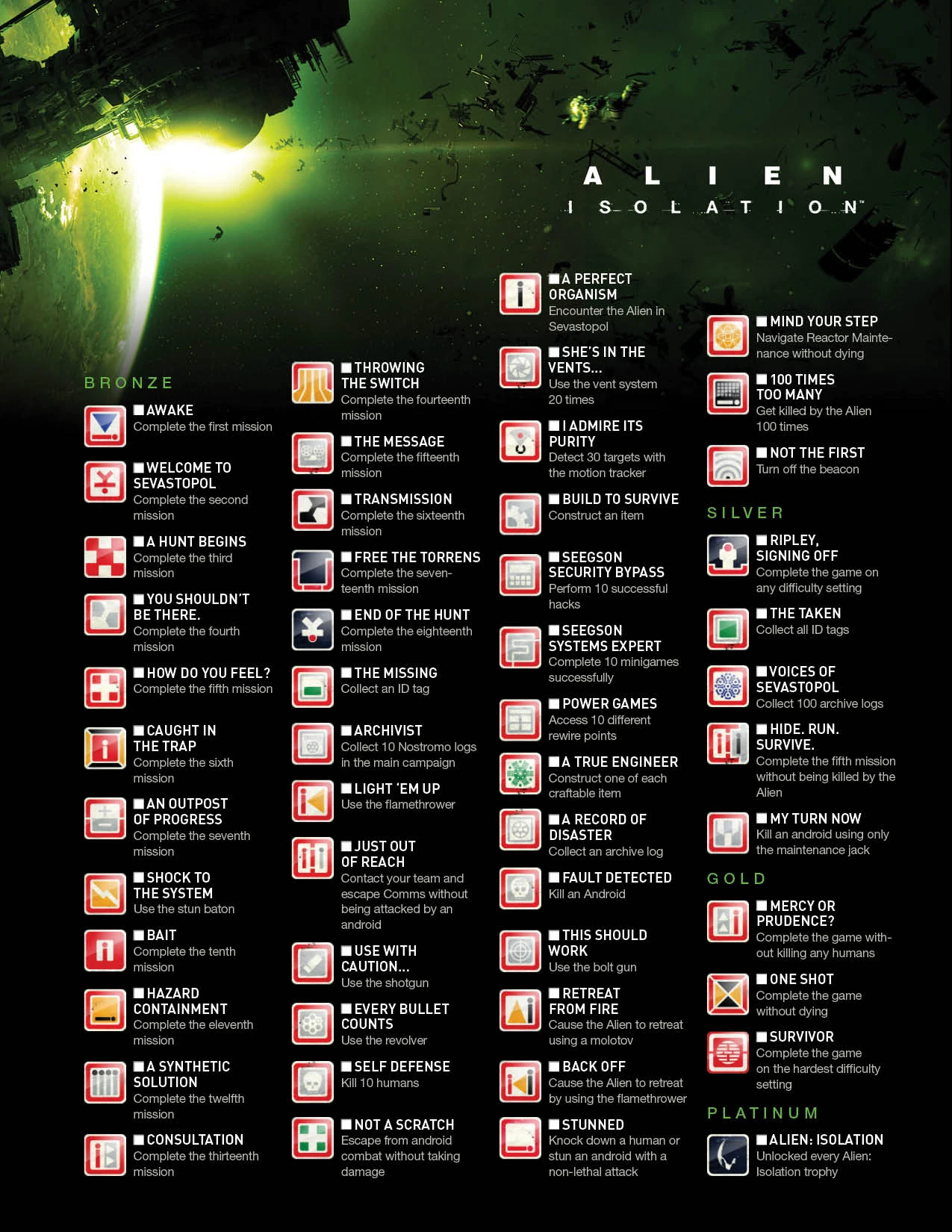 Alien: Isolation trophies/achievements | Xenopedia | Fandom