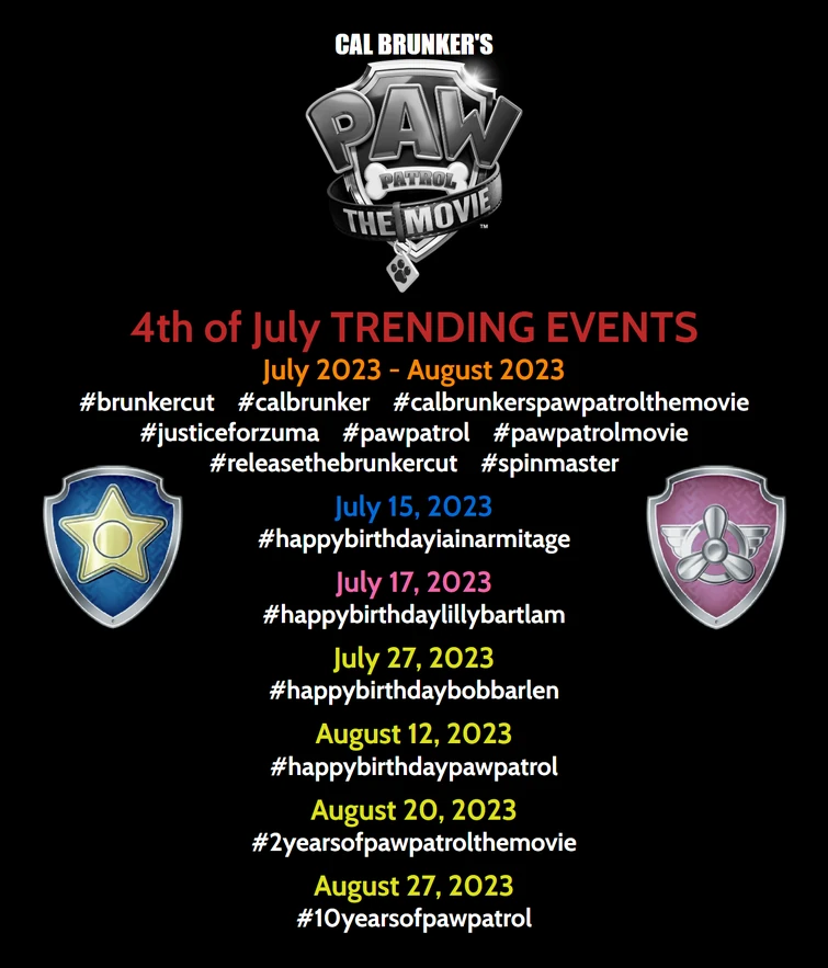 Cal Brunker's PAW Patrol: The Movie 4th of July trending events | Fandom