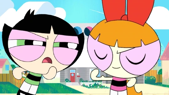 Blossom shows off biceps to Buttercup. | Fandom