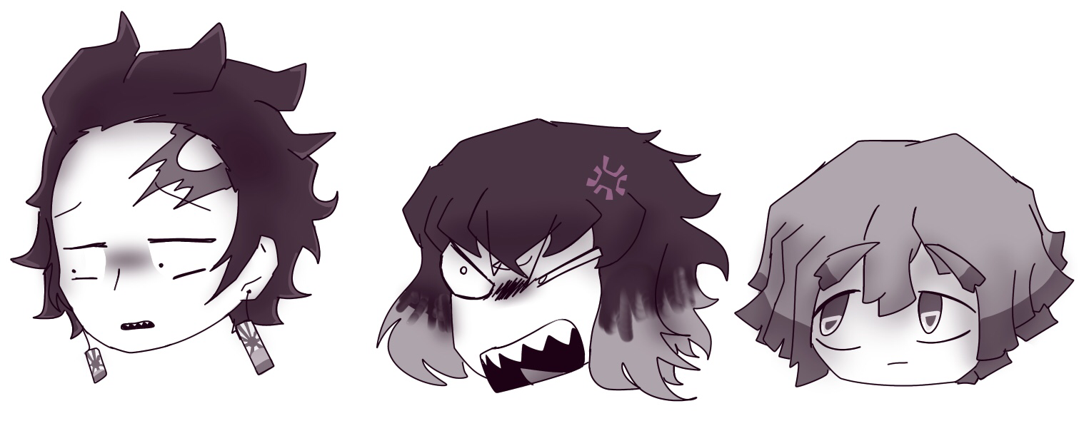 inktober day 11,12 and 13: main trio, kanae and... genderbend gyutaro ...