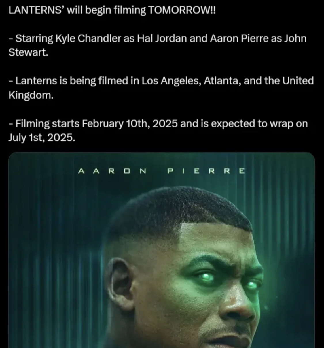 Lanterns starts filming tomorrow | Fandom