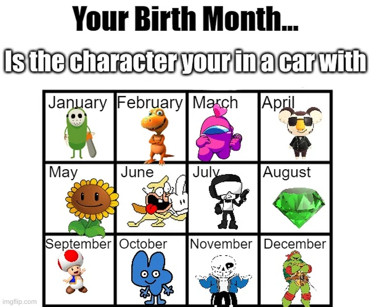Your birth month is the character your in a car with | Fandom