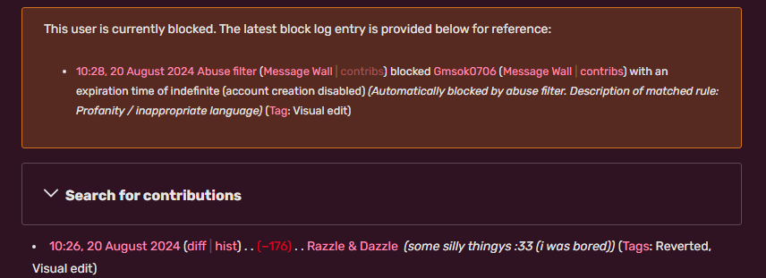 Gmsok got blocked by no one but the abuse filter | Fandom