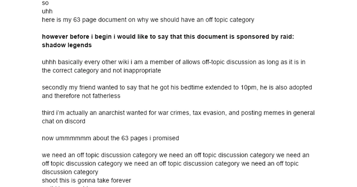 said 63 page document on why we should have an off topic discussion ...