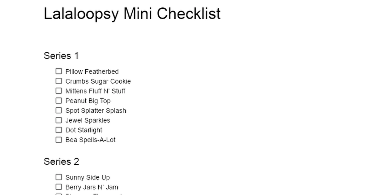 I made a lalaloopsy mini checklist | Fandom