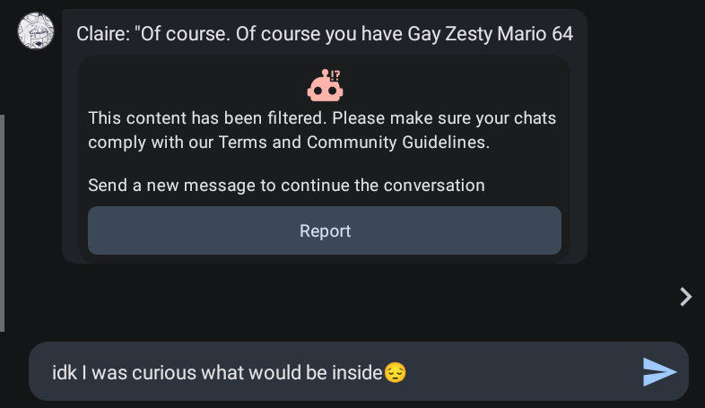 off topic but I avoided time out just by getting an gay zesty mario 64 ...