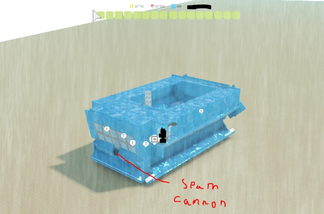 i built a boat, it has a spam cannon, but its huge. | Fandom