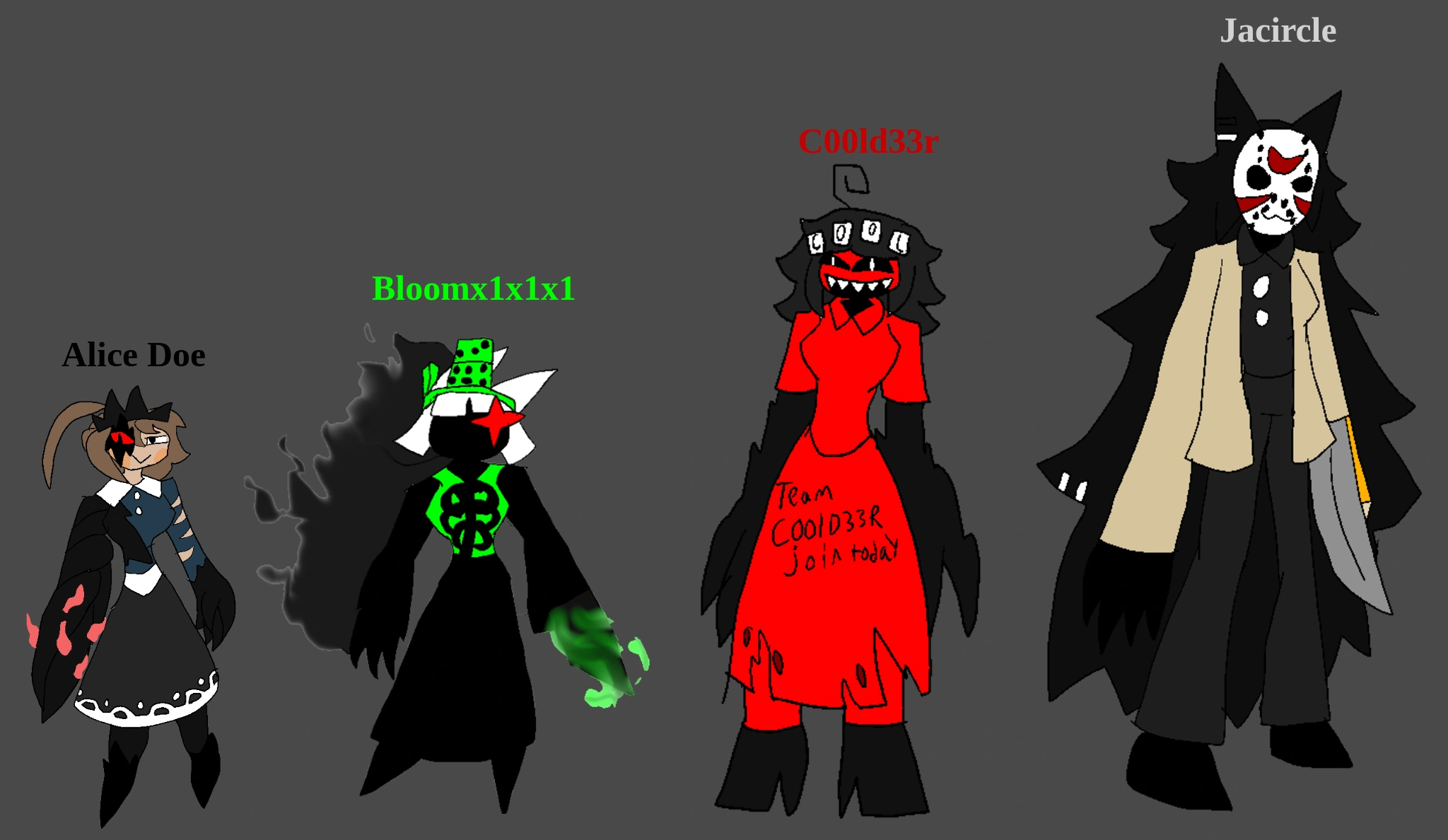Official Designs for the following characters in the Forsaken AU: Circle, Bloomie, Thavel and ...