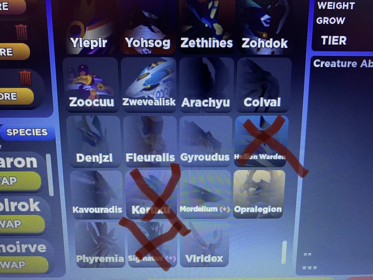 Looking for creatures I don’t have (name price and or sp you want) also ...