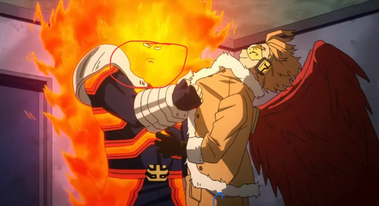 Only Endeavor’s eyes and mouth is visible through the flames. | Fandom