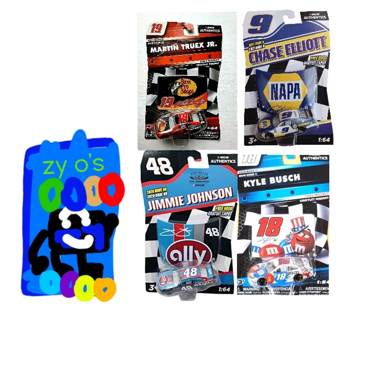 You can collect all 4 nascar's race cars free in mark boxes of zy o's ...