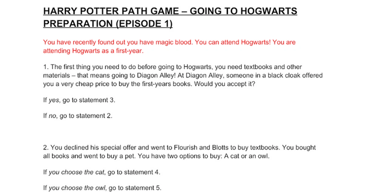 HARRY POTTER PATH GAME - GOING TO HOGWARTS PREPARATION (EPISODE 1) | Fandom