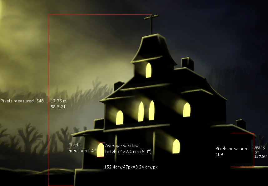 I attempted to measure the size of the mansion, both the exterior and ...