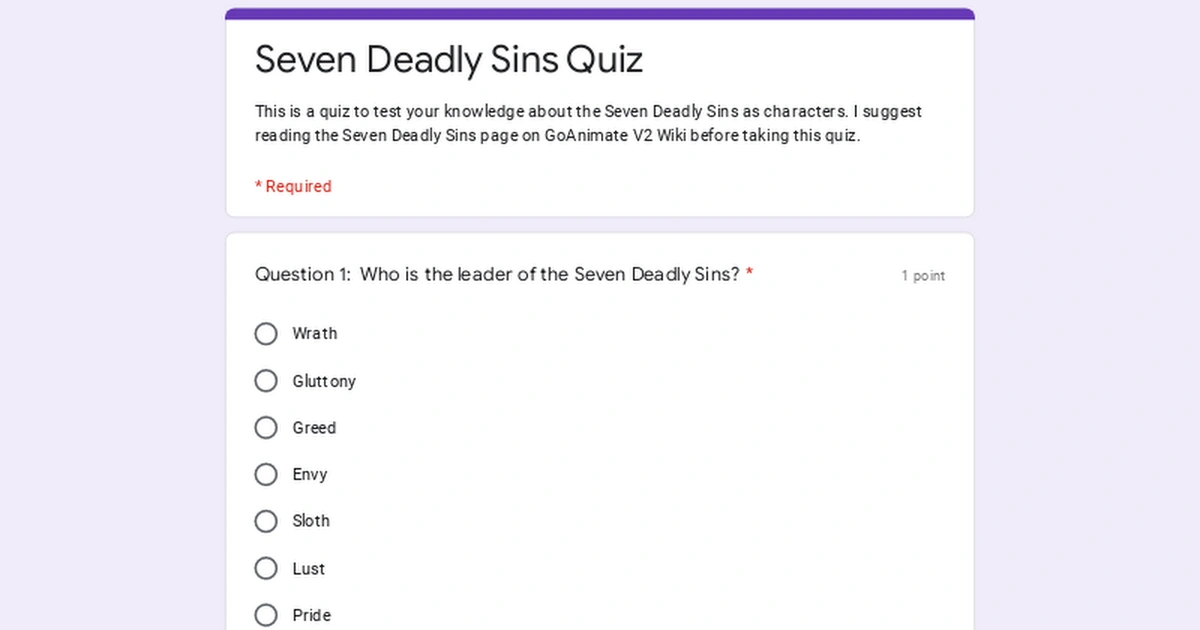 Quiz For The Seven Deadly Sins | Fandom