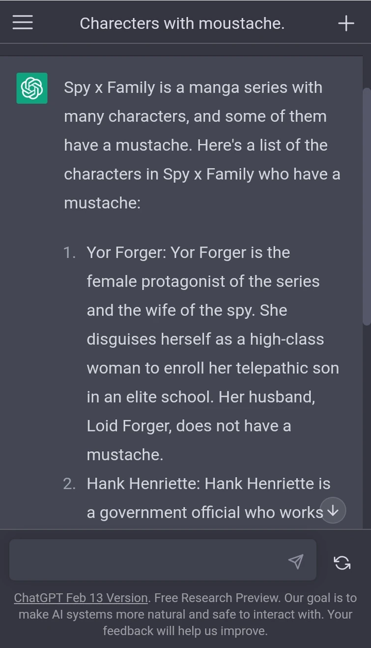 I asked Chat GPT to list the characters with moustache in Spy x Family ...
