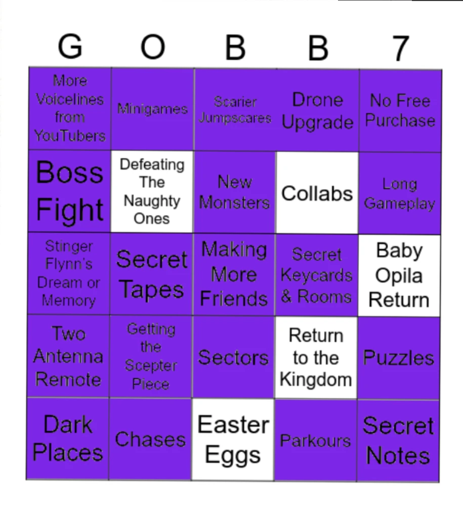 I did my bingo because I wanted to show what I think could be in GOB 7 ...