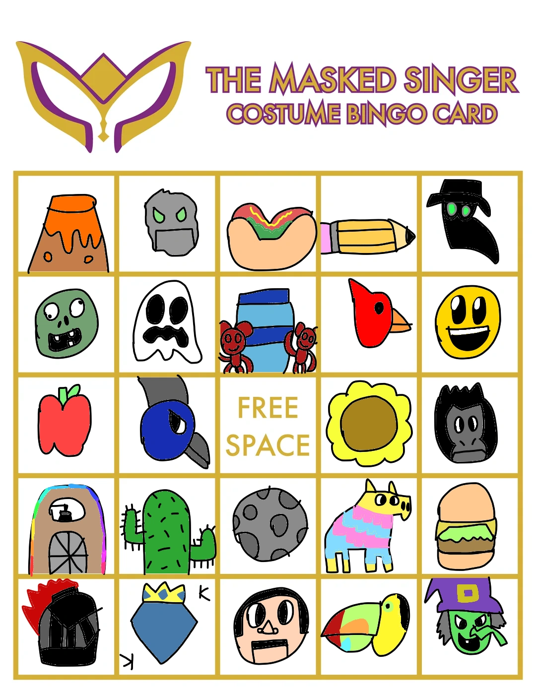 masked singer costume bingo card | Fandom