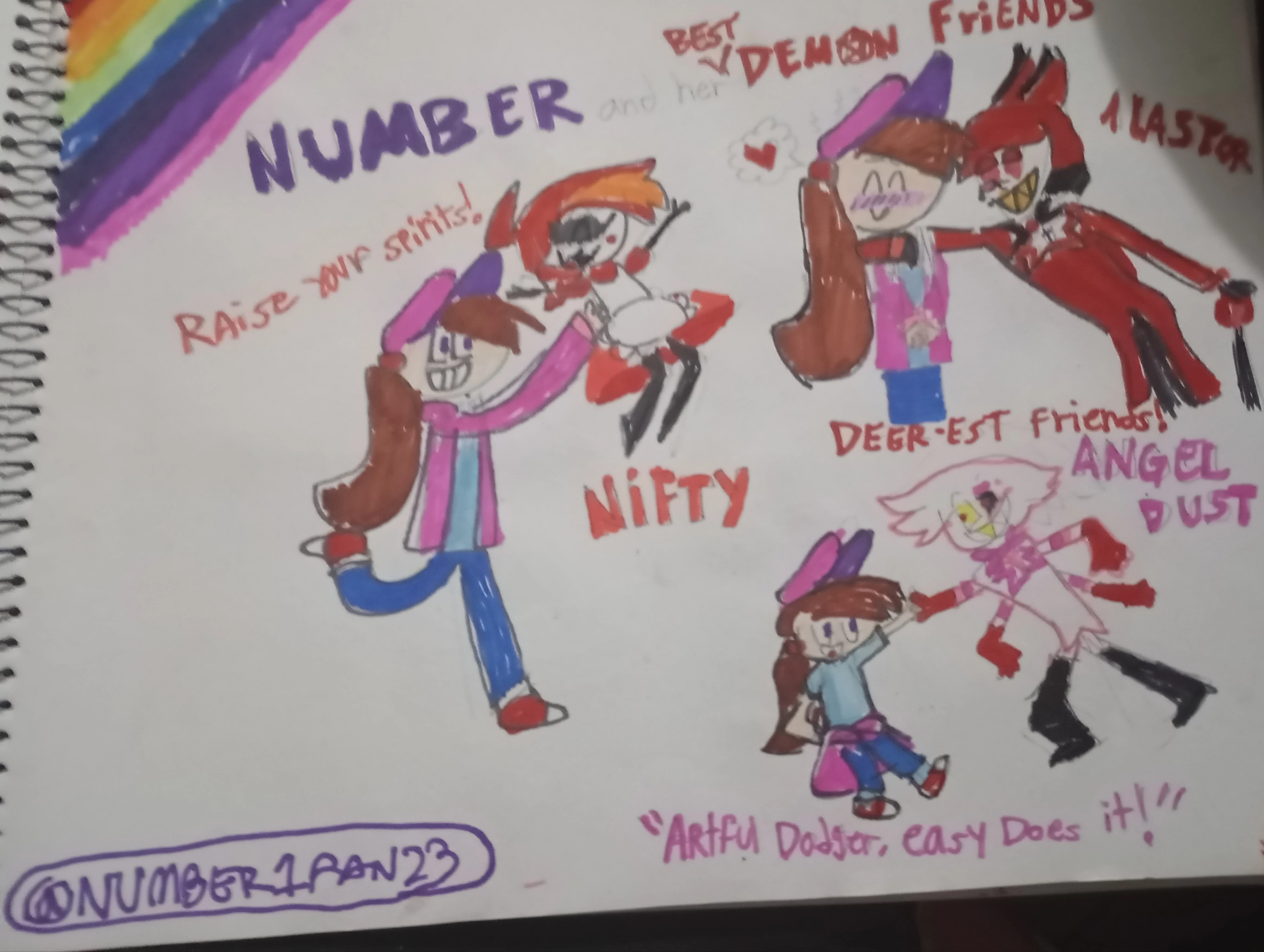 Me with Alastor, Nifty and Angel Dust | Fandom