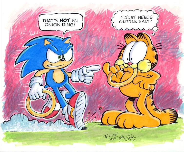 Sonic meets Garfield (Art by Gary Barker on Twitter) | Fandom