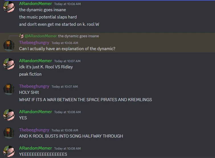 the K. Rool VS Ridley convo I had with Beeg (this is for a YMN I am going to make) | Fandom