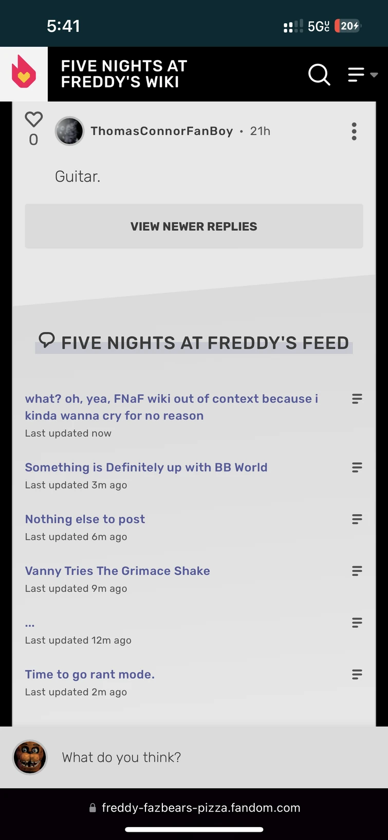 what? oh, yea, FNaF wiki out of context because i kinda wanna cry for ...