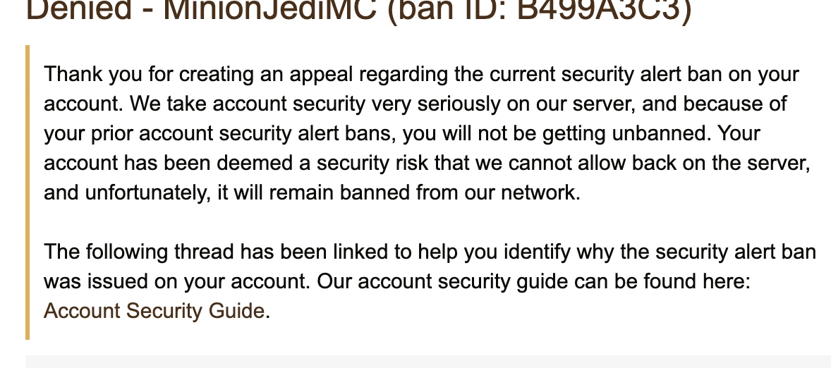 Please Help... Suspicious Activity Ban (appeal denied) | Fandom
