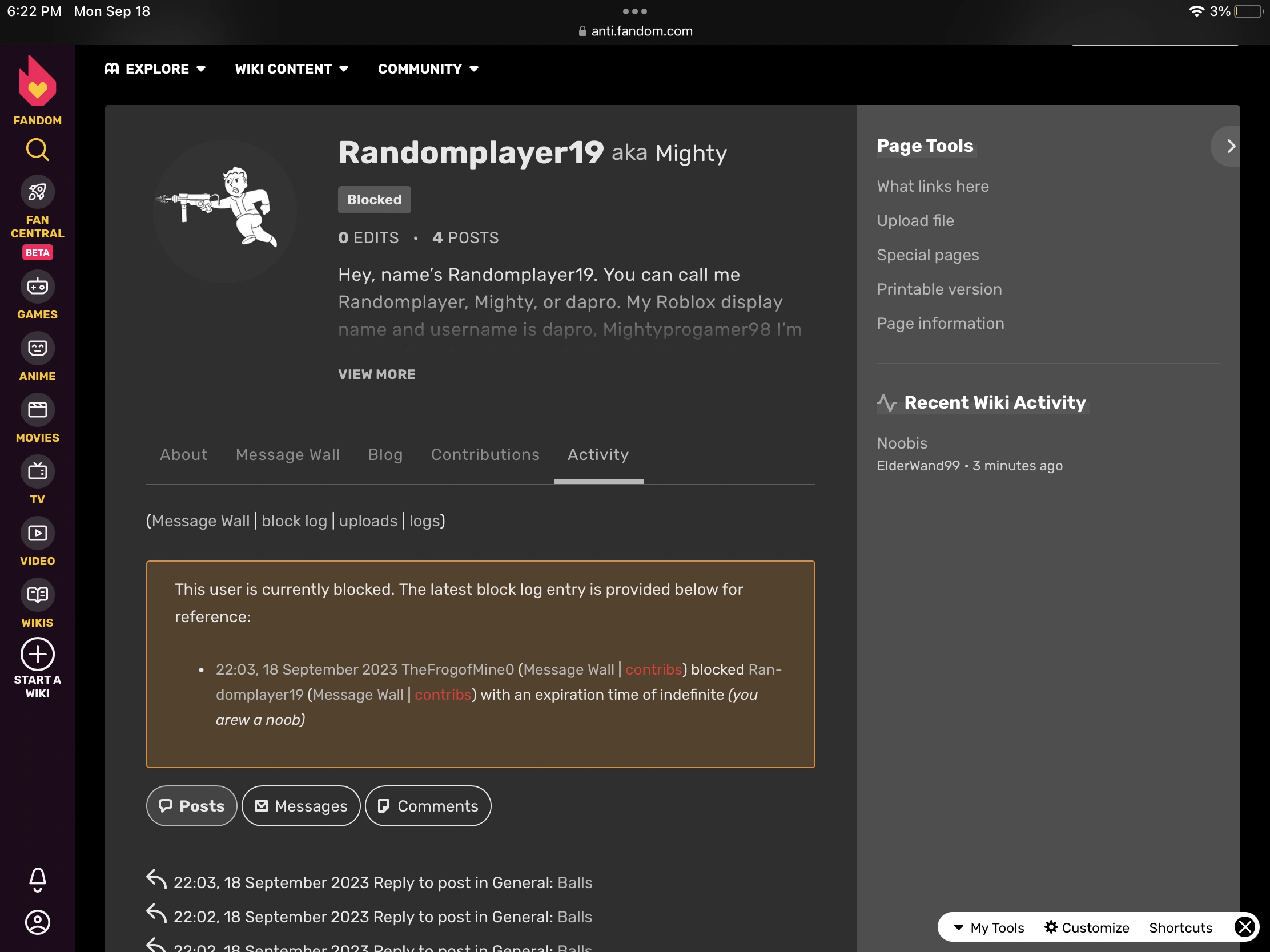 I got banned on anti wiki! | Fandom