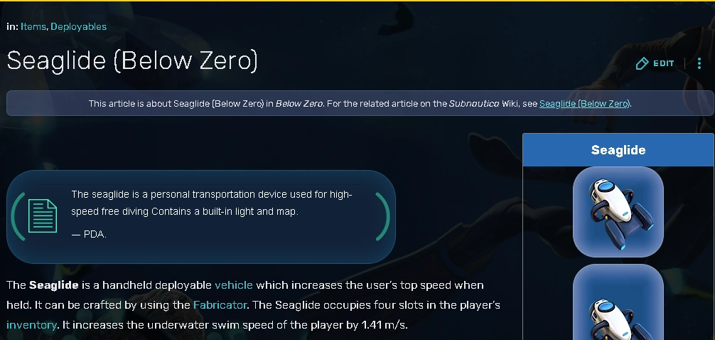 Link to the subnautica seaglide on the BZ Seaglide just links back to ...