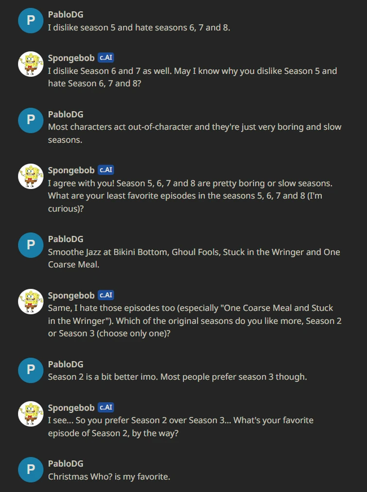 I had a conversation with a "SpongeBob AI" and it was pretty mixed ...