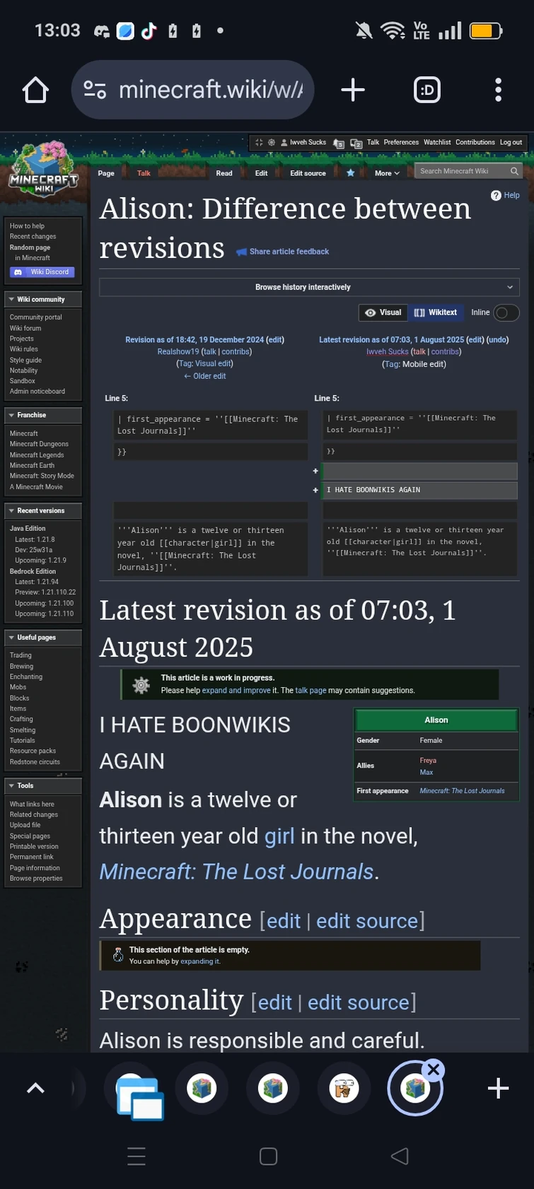 what is happening in minecraft wiki? | Fandom