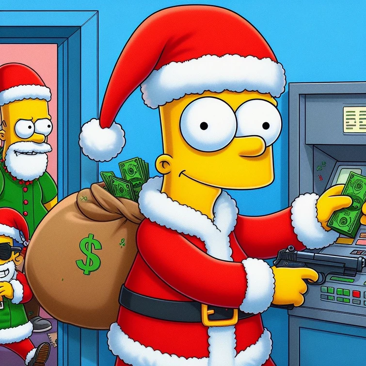 Ai Pics of Homer, Bart and Krusty dressed as Santa Robing banks | Fandom