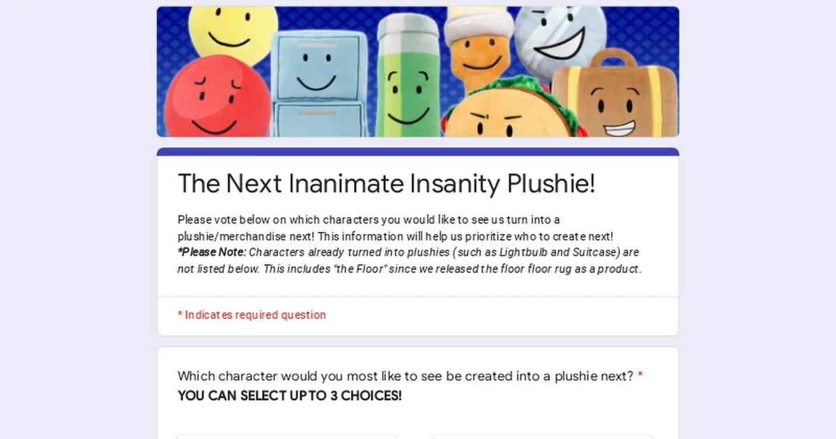 Inanimate Insanity plush vote | Fandom