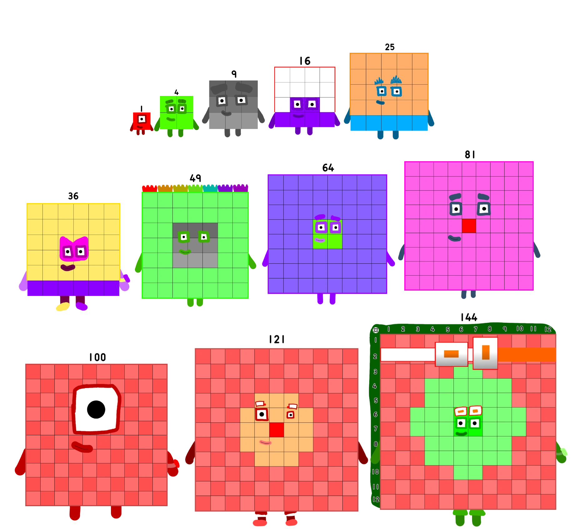 Numberblocks Squares up to 144 | Fandom