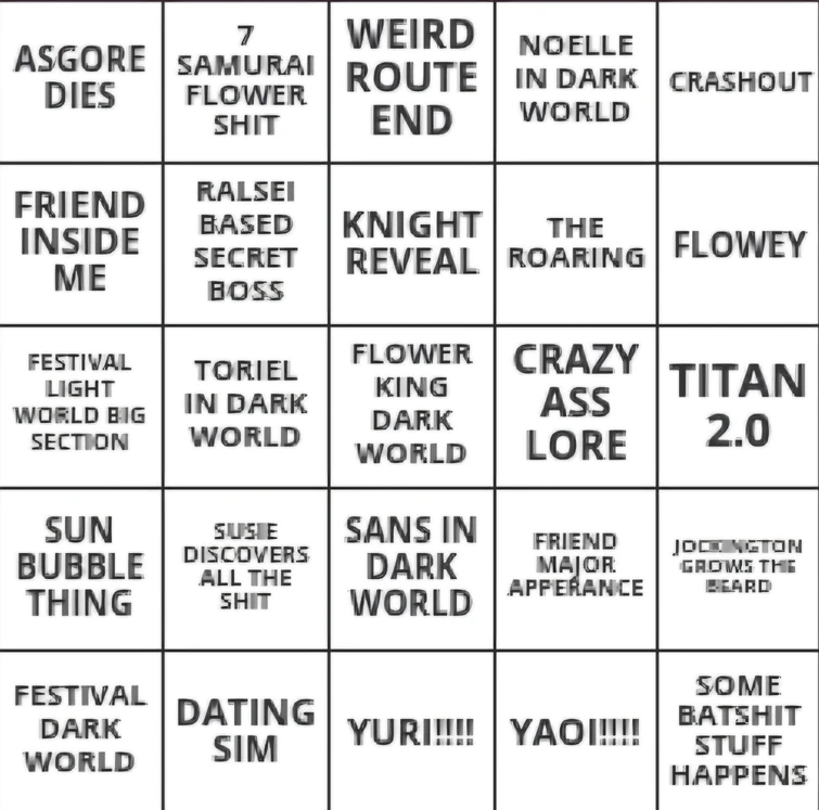 BEHOLD! MY LOW QUALITY STUPID ASS BINGO CARD! NONE OF IT WILL BE ...